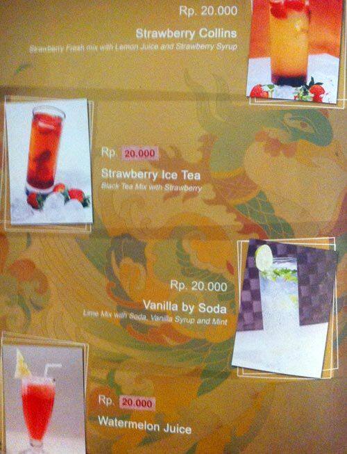 Menu at Rice restaurant, Jakarta, Jl. Darmawangsa VI