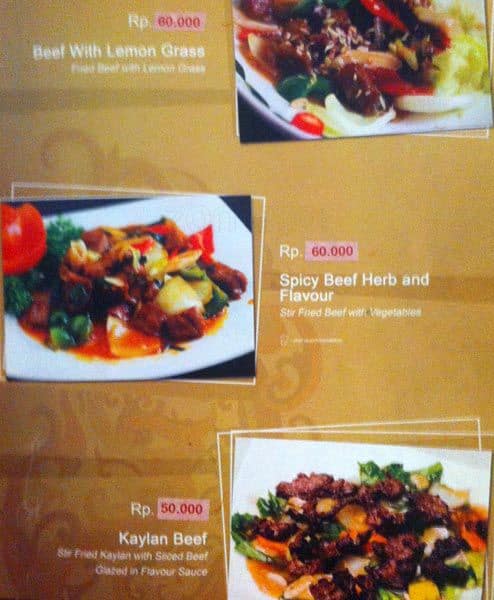 Menu at Rice restaurant, Jakarta, Jl. Darmawangsa VI