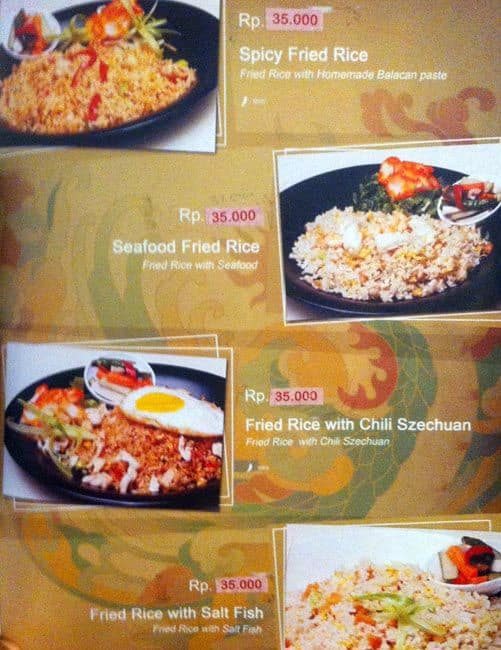 Menu at Rice restaurant, Jakarta, Jl. Darmawangsa VI