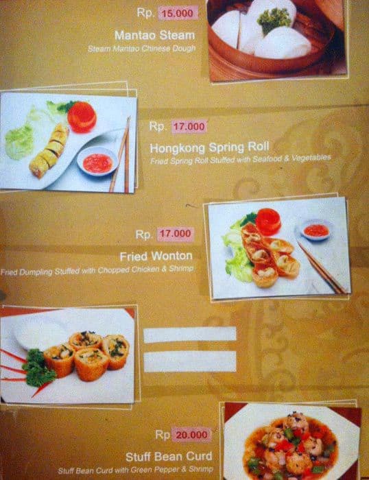 Menu at Rice restaurant, Jakarta, Jl. Darmawangsa VI
