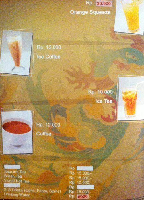 Menu at Rice restaurant, Jakarta, Jl. Darmawangsa VI