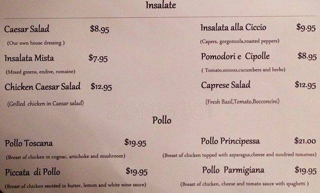 Menu at Ciccio restaurant, Ottawa