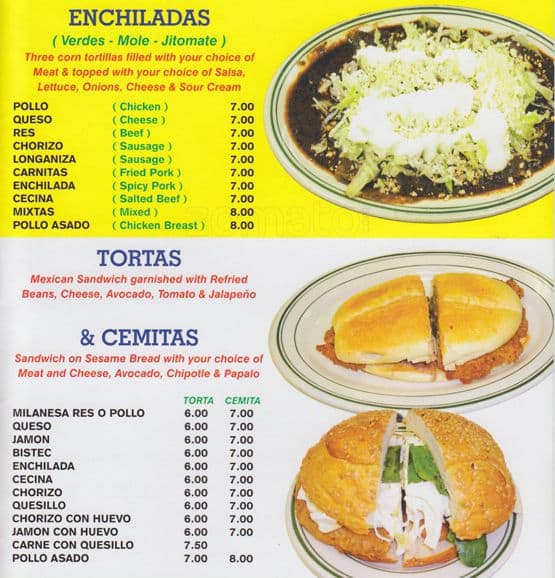 Menu at Antojitos Mexicanos restaurant, New York City, 107 Graham Ave