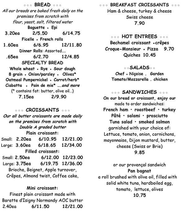 Menu at Croissan'Time French Bakery, Fort Lauderdale