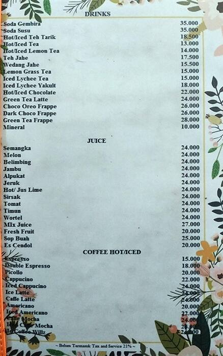 Menu at Willz Cafe, Jakarta