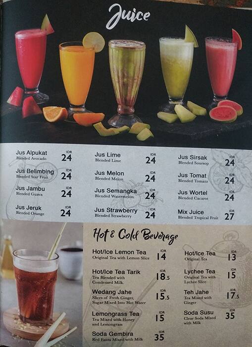 Menu at Willz Cafe, Jakarta