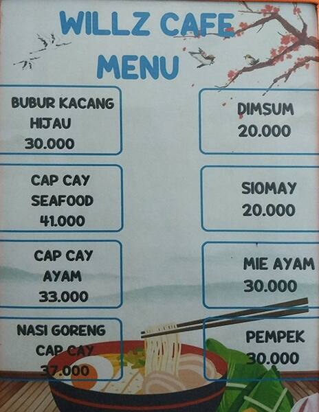 Menu at Willz Cafe, Jakarta