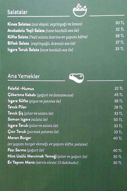 Menu at Mevan, Istanbul