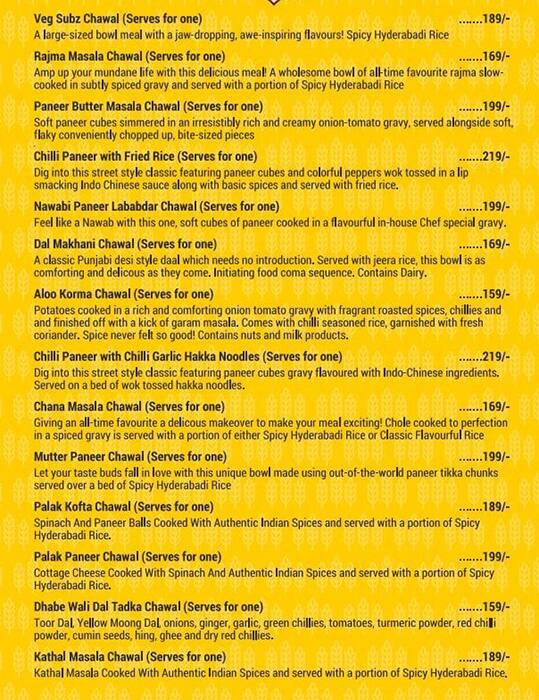 Menu of Jain Chawal Wala, Rohini, New Delhi
