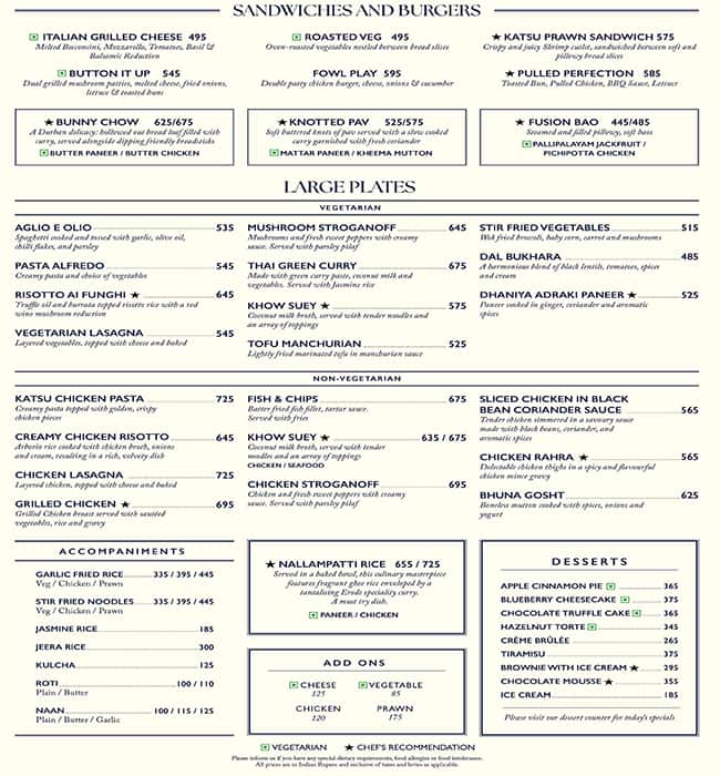 Menu of The Entrance Cafe, Kilpauk, Chennai