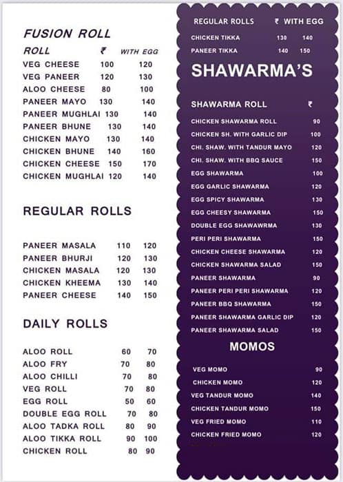 Menu of The Roll Stories, Wagholi, Pune