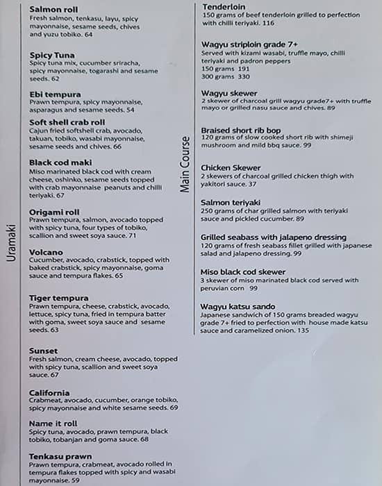 Menu at Origami Sushi Jumeirah Road restaurant, Dubai, Shop #104