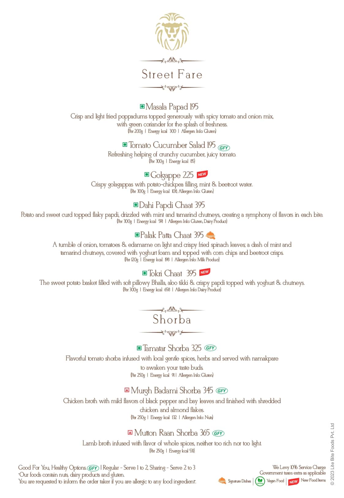 Menu of Punjab Grill, NIT, Faridabad