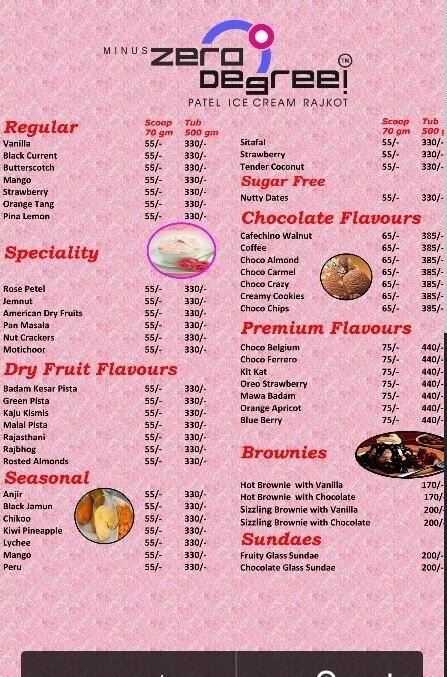 Menu at Minus Zero Degree Ice Cream Parlor, Navi Mumbai, Shop 19