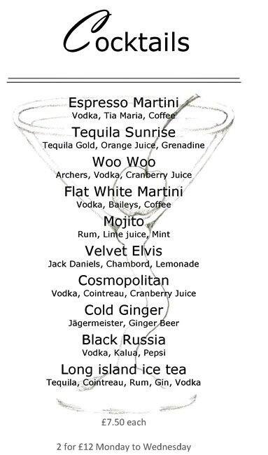 Menu at Fine Line Canary Wharf pub & bar, London, 10 Cabot Square