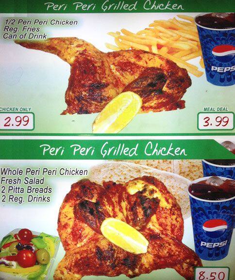 Menu at Chicken Valley restaurant, London, 119 South Lambeth Road