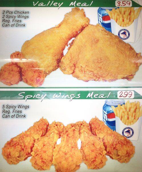 Menu at Chicken Valley restaurant, London, 119 South Lambeth Road