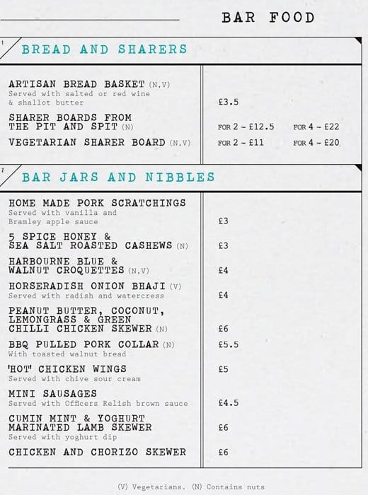 Menu at Forge pub & bar, London