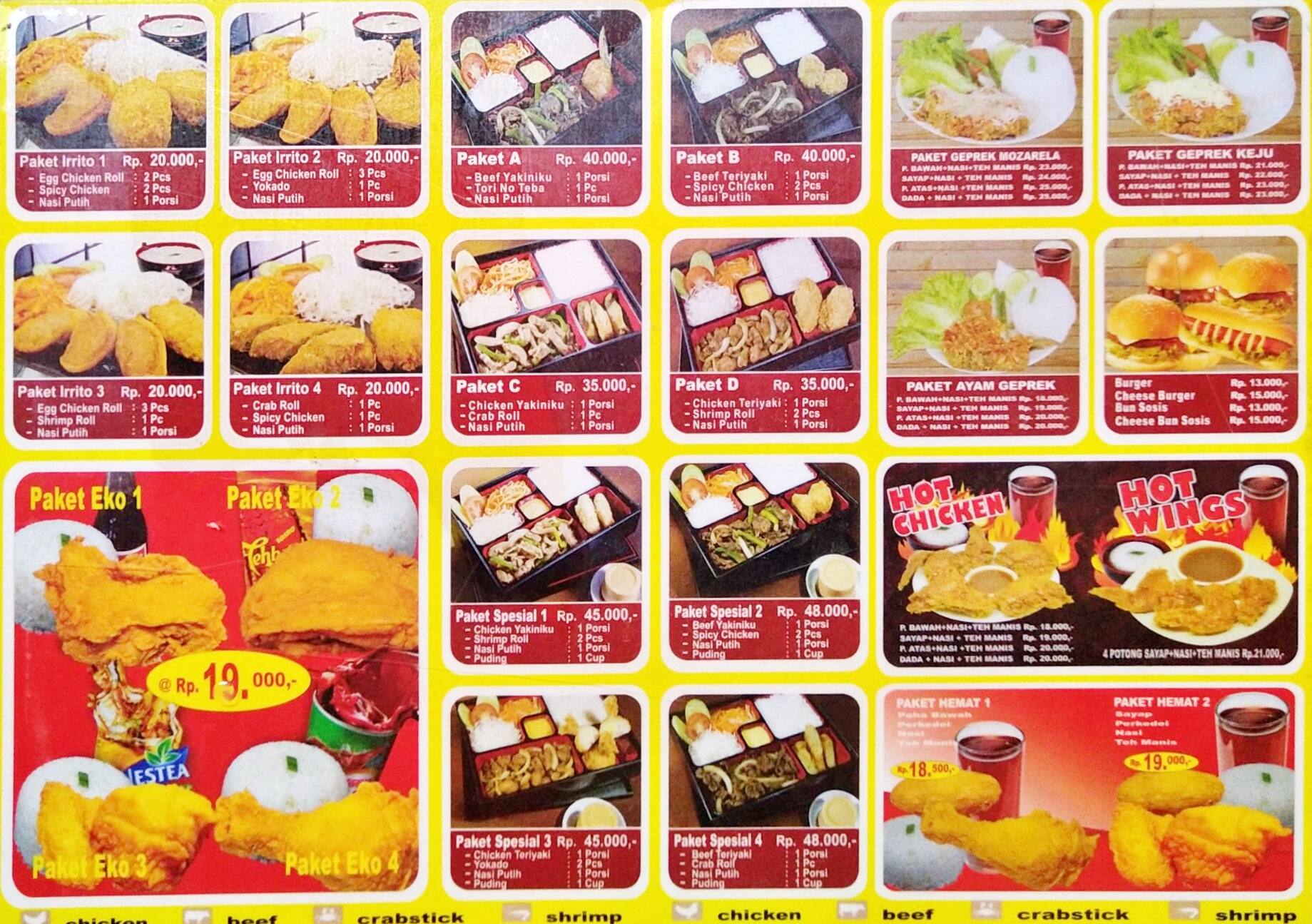 Carta del restaurante Yokobento, Bekasi, QXCM+V9J