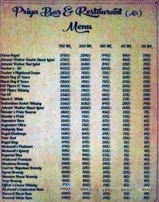 Menu at Priya Bar & Restaurant, Hyderabad