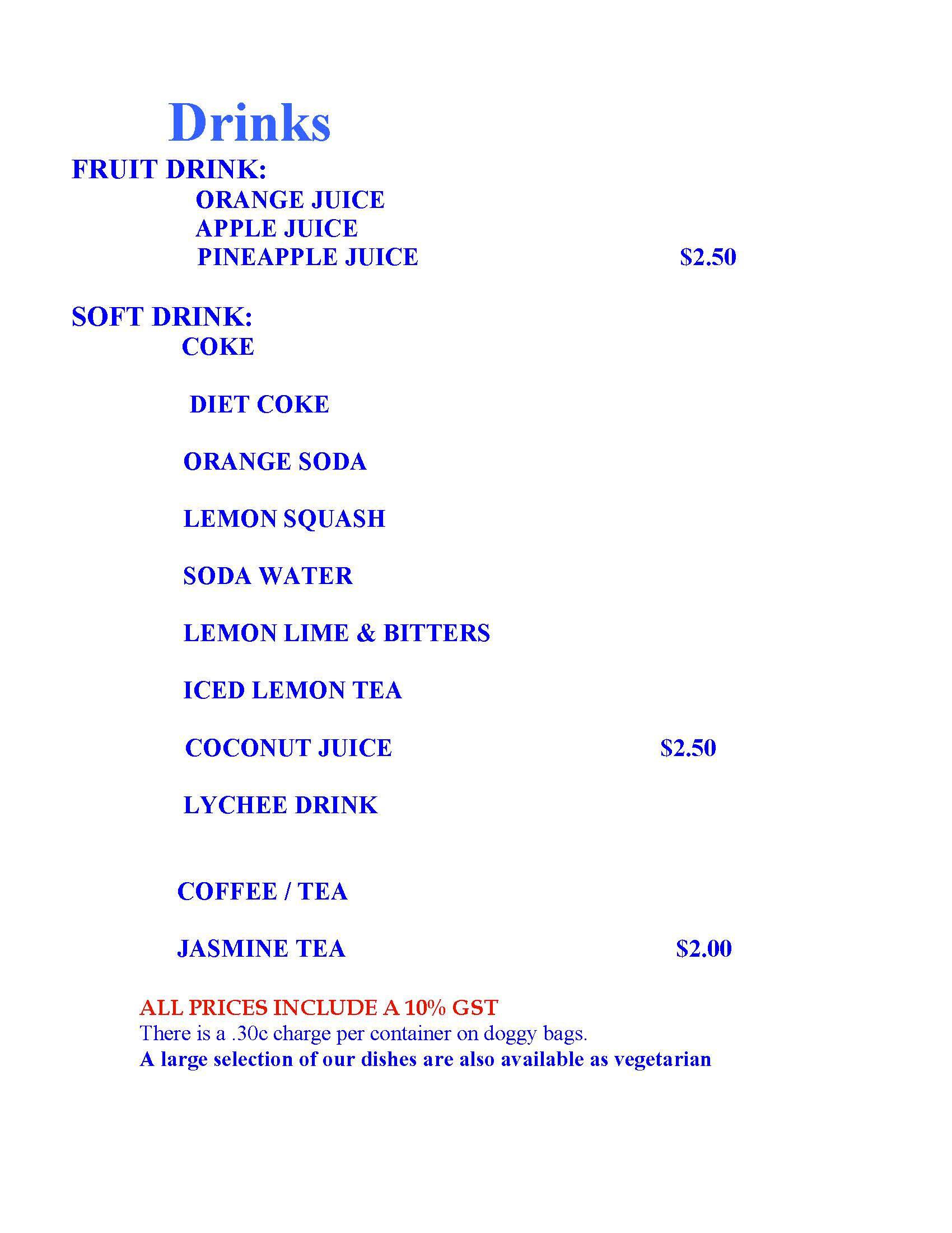 Menu at Kinnaree Thai Restaurant, Rockingham