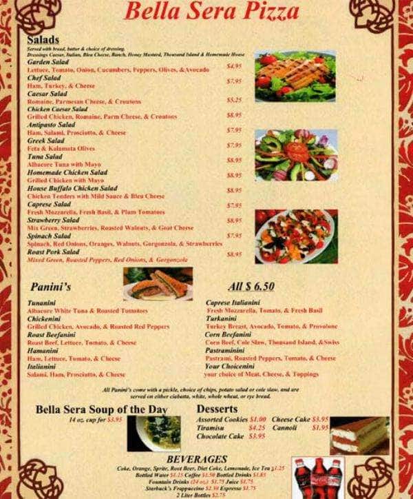 Menu at Bella Sera Pizza pizzeria, Fort Lauderdale