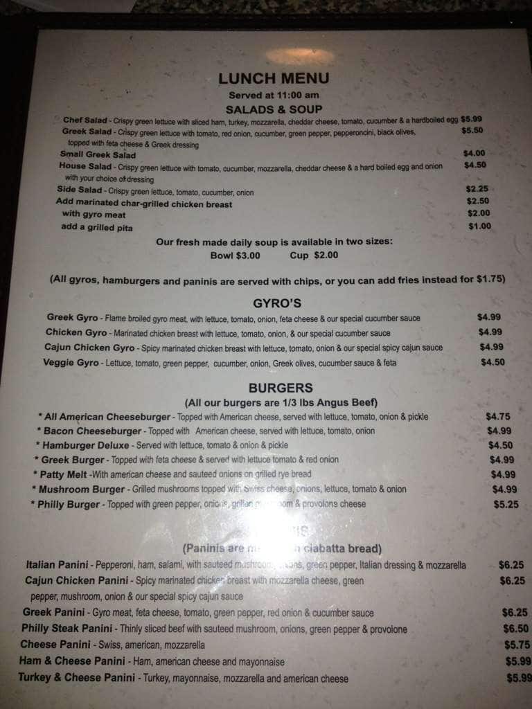 Menu at Ari's Diner restaurant, Columbus