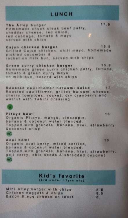 Menu at Little Alley cafe, Narwee