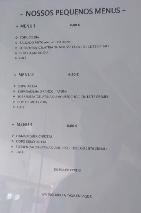 Menu at Tico Tico cafe, Barreiro, Av. Alfredo Silva