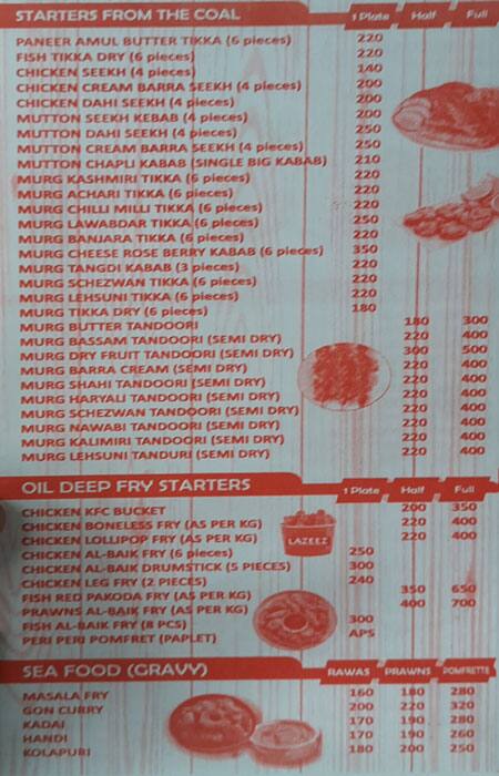Menu at Shah Bakery, Mumbai