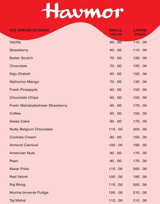 Menu of Havmor Ice Cream, Malad West, Mumbai