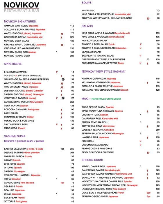 Novikov menu store