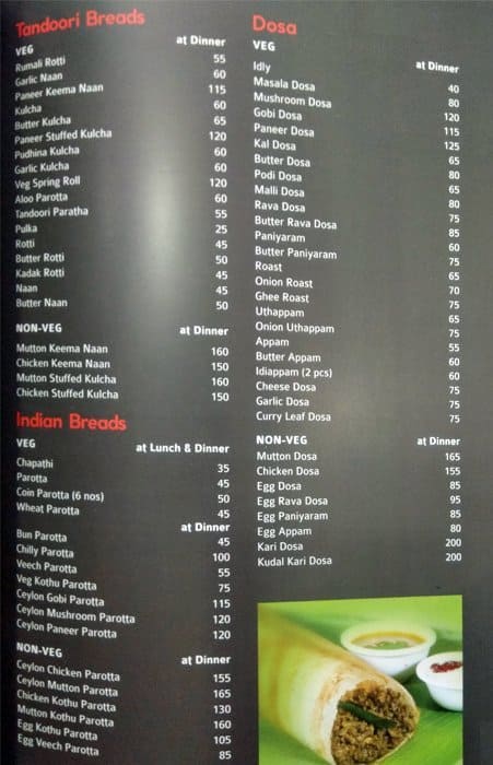 Menu at Haribhavanam, Coimbatore, 64 Avinashi Road