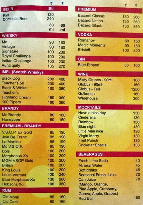 Menu at Vijay Park Inn, Coimbatore, 101