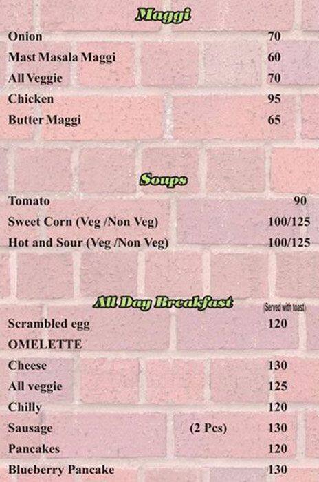 Menu at Cafe Gola, New Delhi
