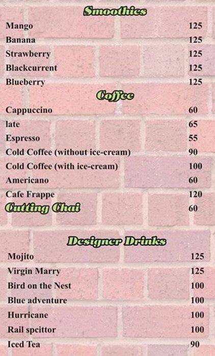 Menu at Cafe Gola, New Delhi