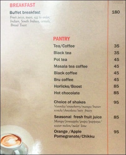 Menu of The Rasoi, Seshadripuram, Bangalore