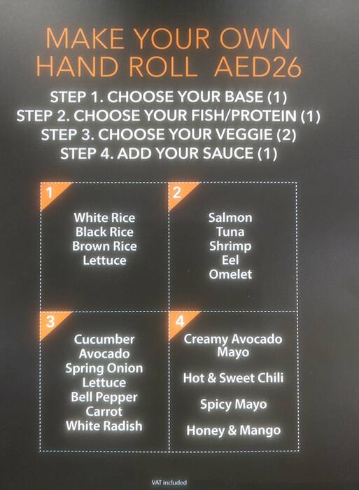 Menu at Sushi Counter restaurant, Abu Dhabi, Al Bandar