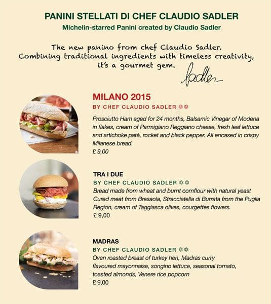 Menu at Panino Giusto restaurant, London