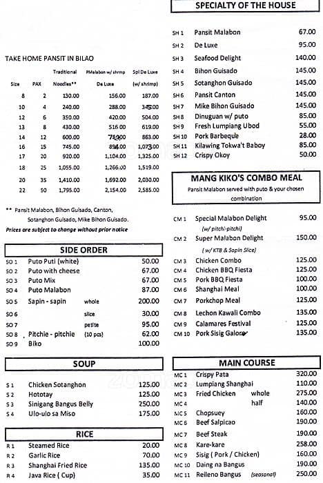 Menu at Ang Tunay na Pancit Malabon, Quezon City, 134 Timog Avenue