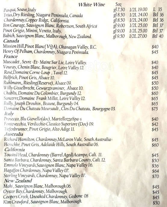 Menu at Cafe La Gaffe, Toronto