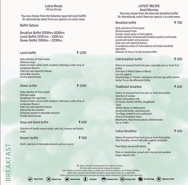 Menu of Latest Recipe - Le Meridien Jaipur, Kukas, Jaipur