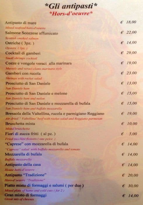 Sabatini in Trastevere Menu, Menu de Sabatini in Trastevere, Trastevere ...