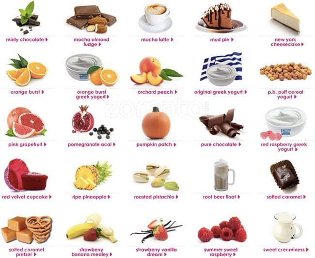 Menu at Menchie's desserts, Burnaby