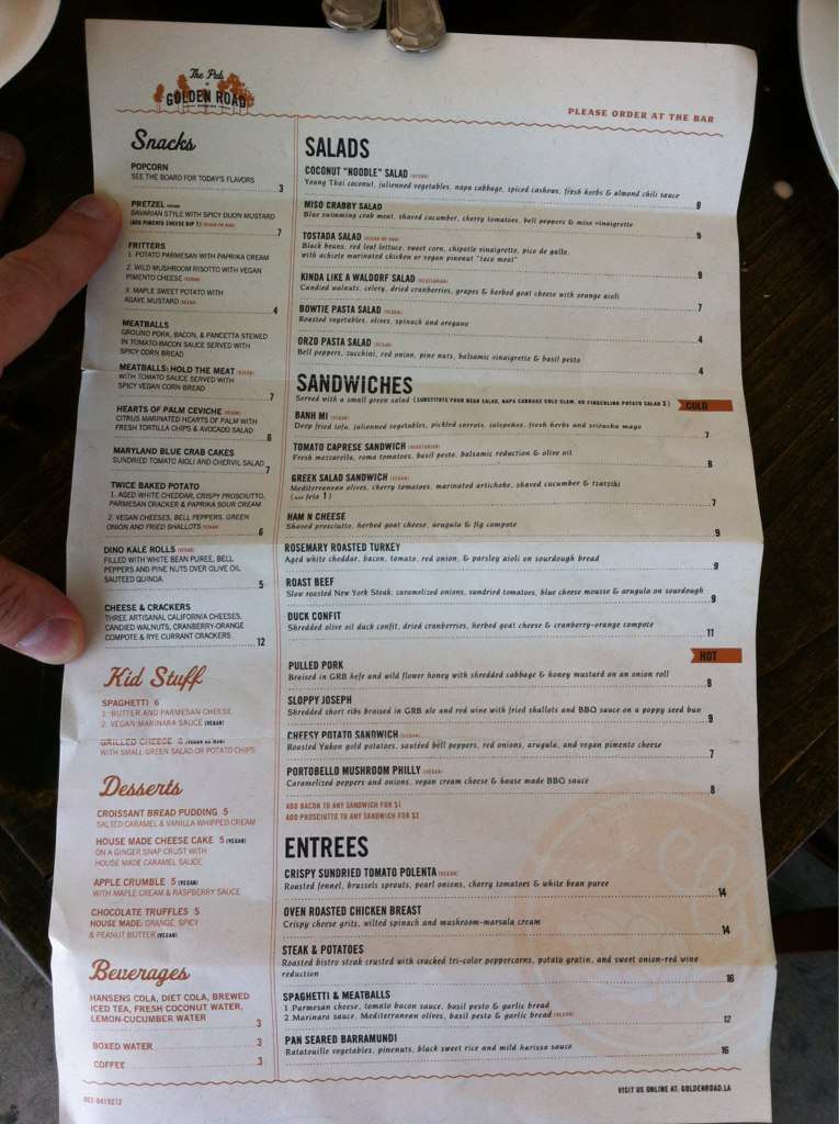 Menu at Chloe's at Golden Road pub & bar, Los Angeles, W San Fernando Rd