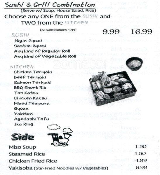 Menu at Sushi Train restaurant, Denver
