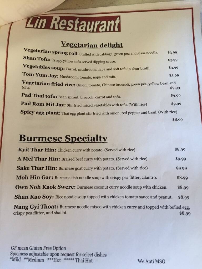 Menu at Lin Restaurant, Buffalo, 927 Tonawanda St