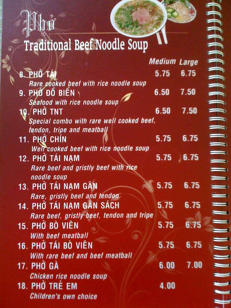 Menu at TNT Vietnamese restaurant, Des Moines