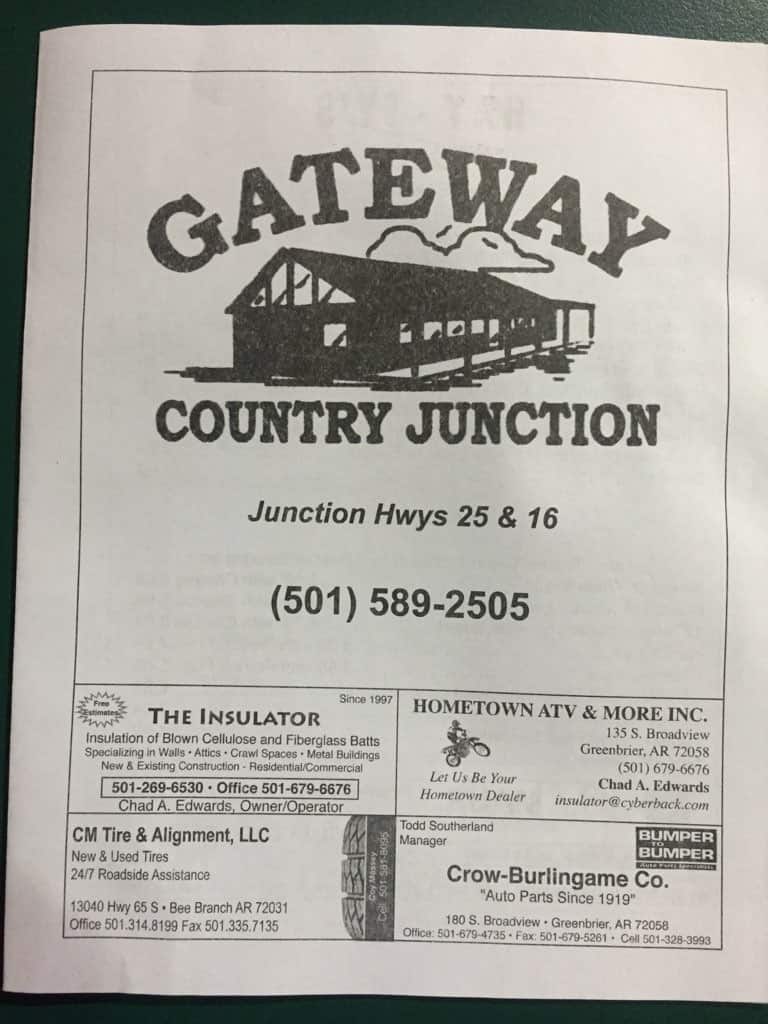 Menu at Gateway Country Junction fast food, USA
