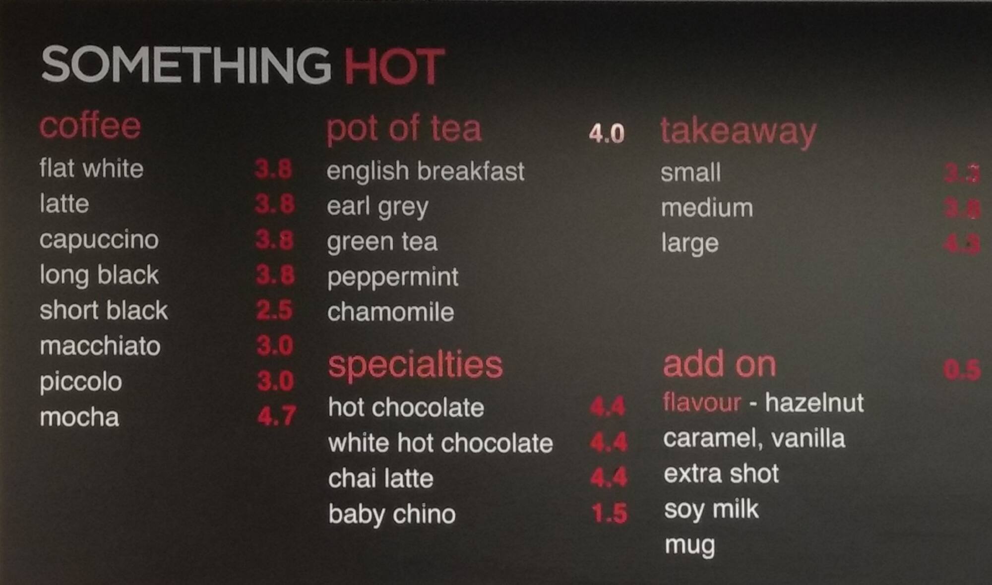 Menu at Vibe Cafe, Blacktown